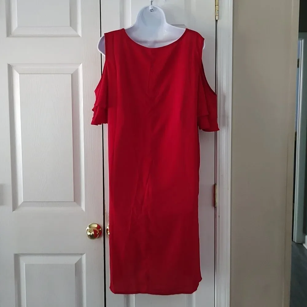 SHEIN | Dresses | Sheinred Curve Cold Shoulder Sheer Reddress Sz 2xl ...